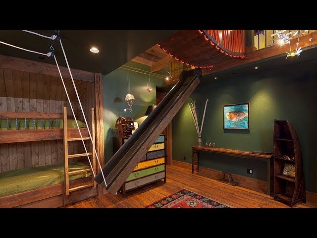 Cool buildings with stair slides and happy kids