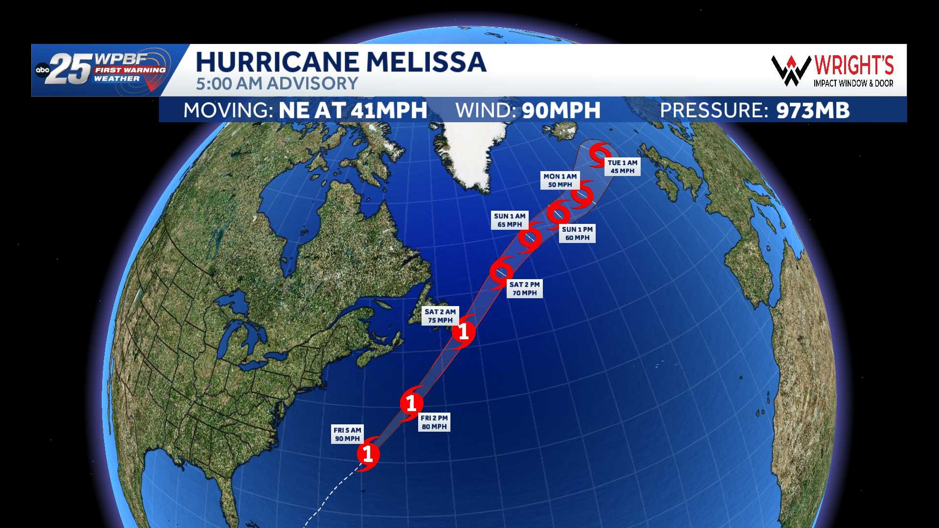 Hurricane Melissa losing organization as it moves rapidly northeastward