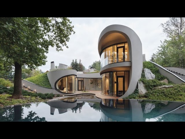 An organic house surrounded by artificially-created landscape