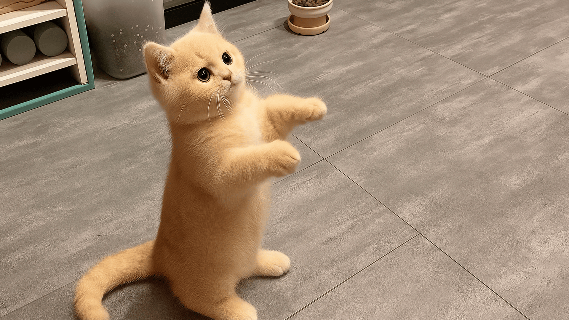 Adorable Kitten Standing Up for Attention