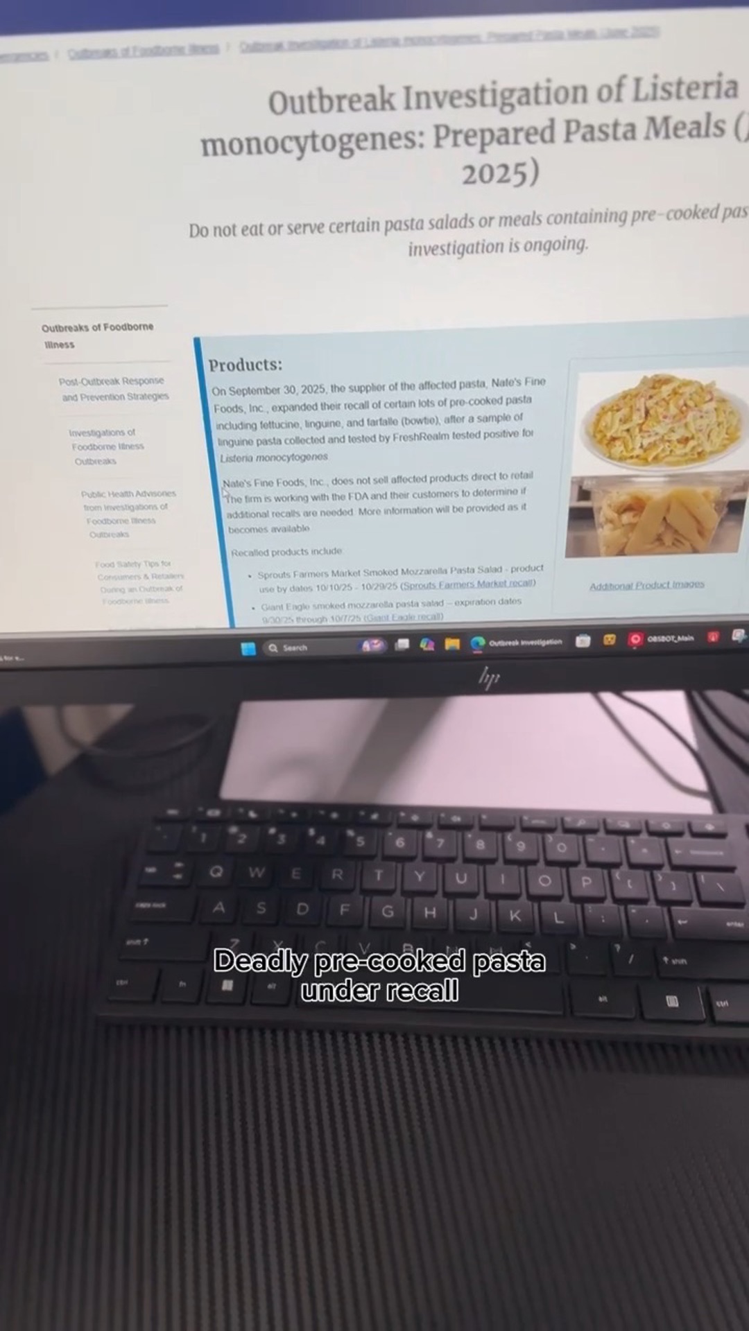 Recall expands for deadly pre-cooked pasta