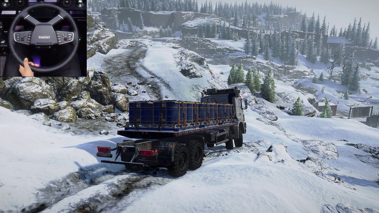 Snowy Mountain Fuel Run – SnowRunner Gameplay with Steering Wheel
