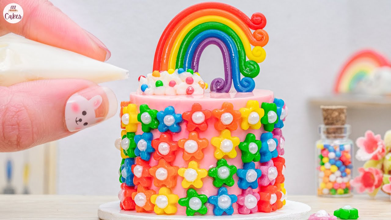 Miniature Rainbow Flower Cake – Best Rainbow Cake Recipes