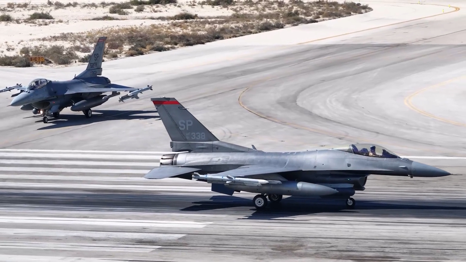 Beautifull Drone Shots of F-16 Fighter Jets Lifting Off