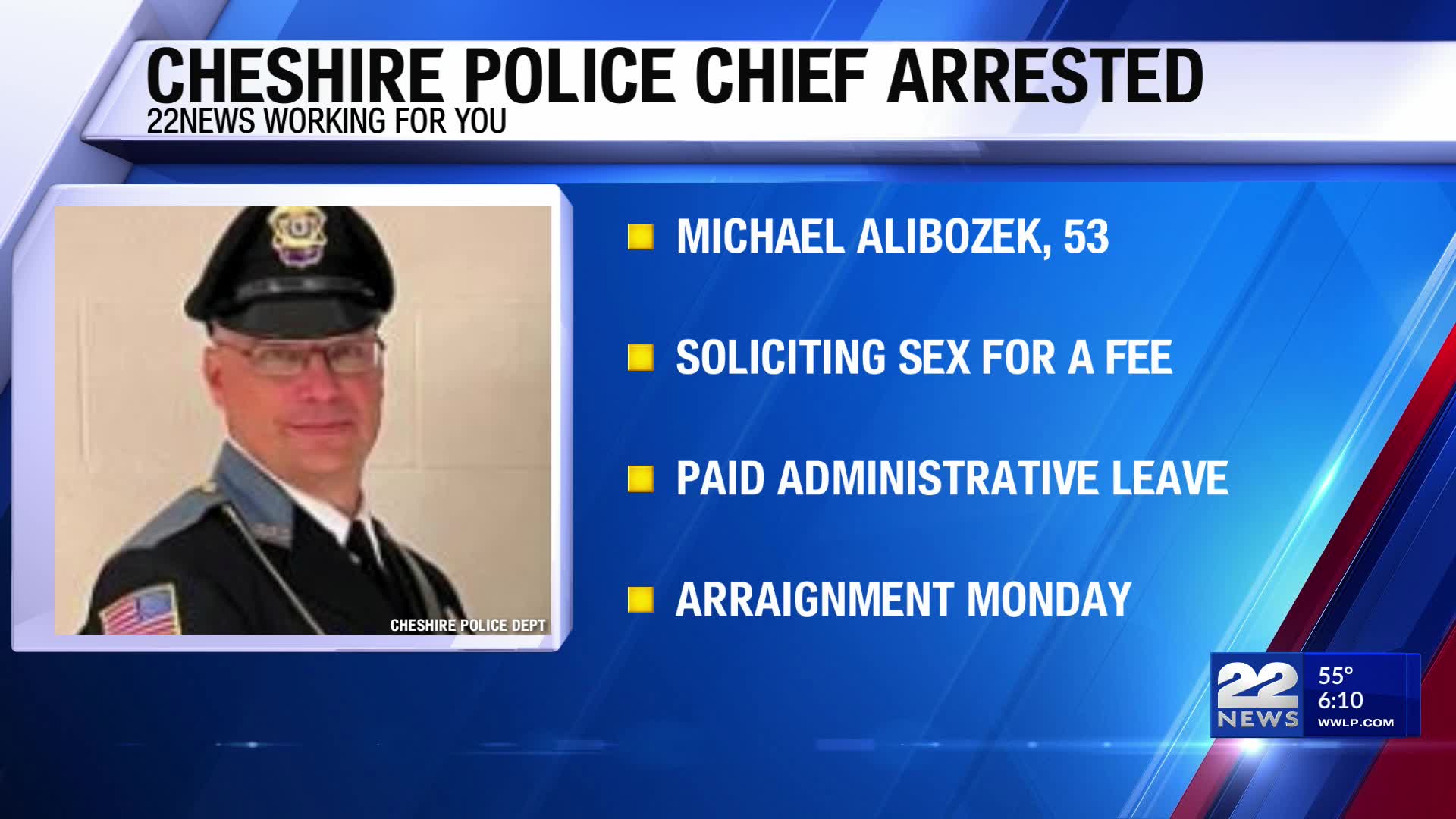Cheshire Police Chief arrested for allegedly soliciting sex for a fee