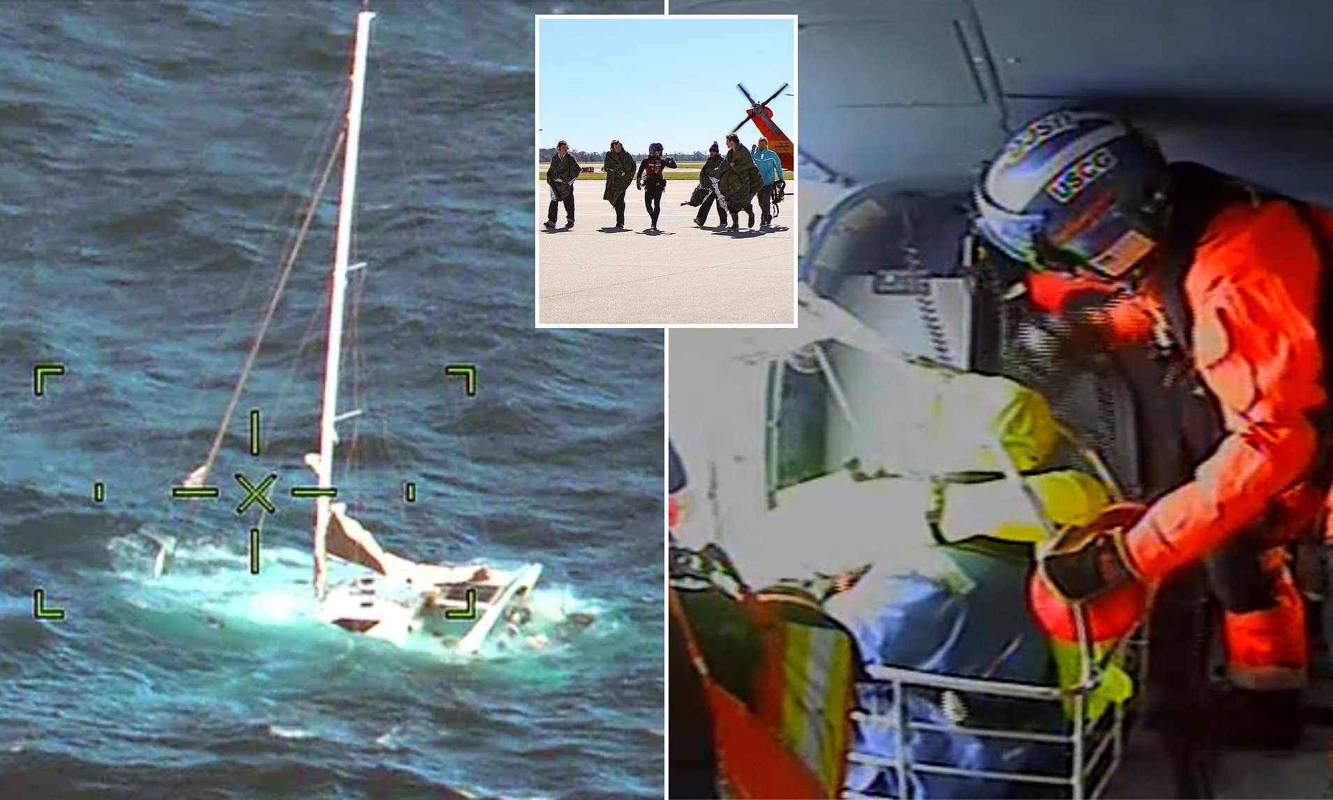 Moment Coast Guard rushes to rescue stranded sailors as boat sinks ...