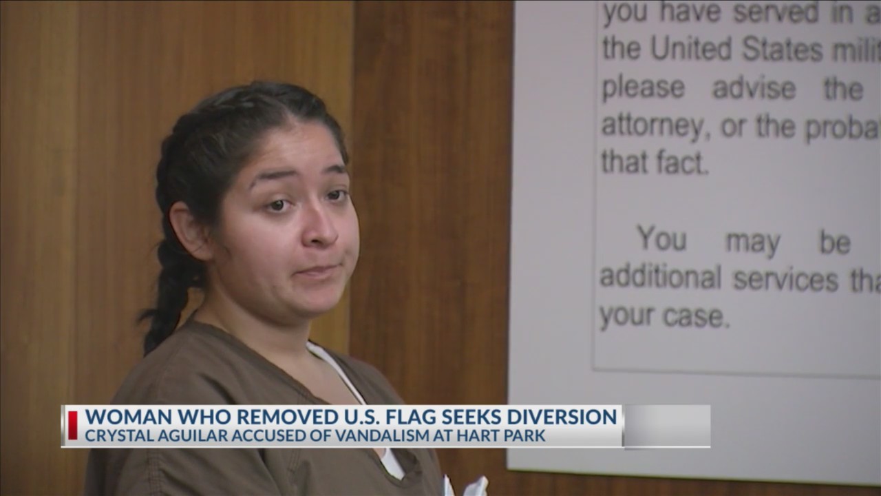 Woman who removed U.S. flag at Hart Park seeks mental health diversion