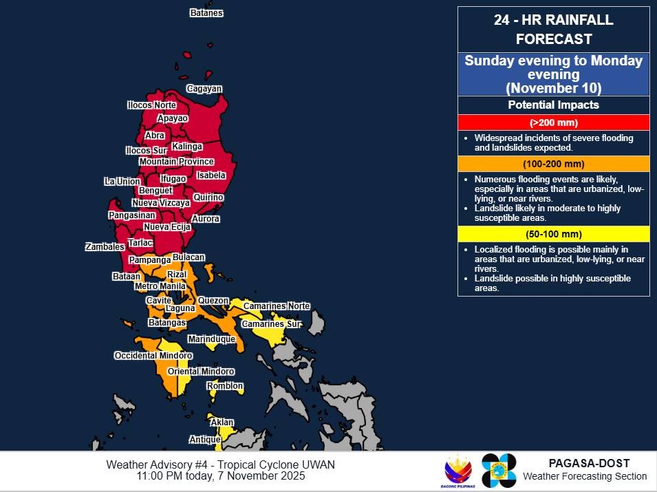 Over 200 mm of rain from Uwan expected in 18 Luzon provinces starting ...