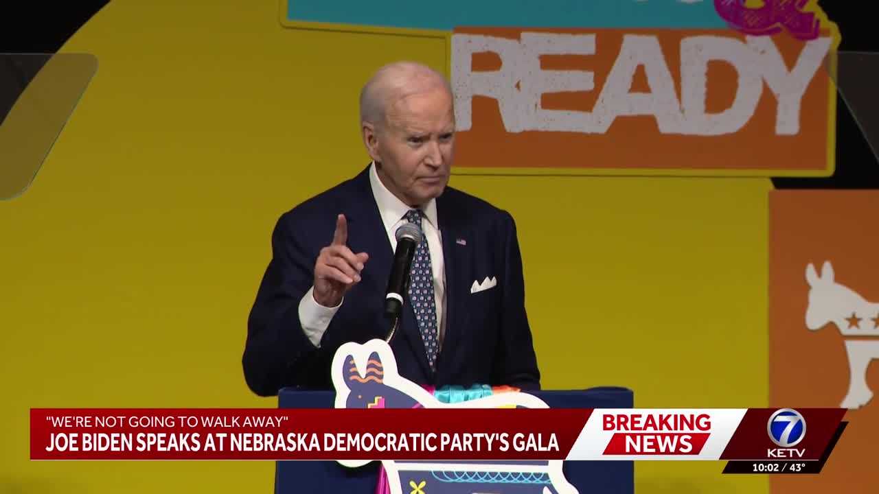 Former President Joe Biden speaks at Ben Nelson Gala in downtown Omaha
