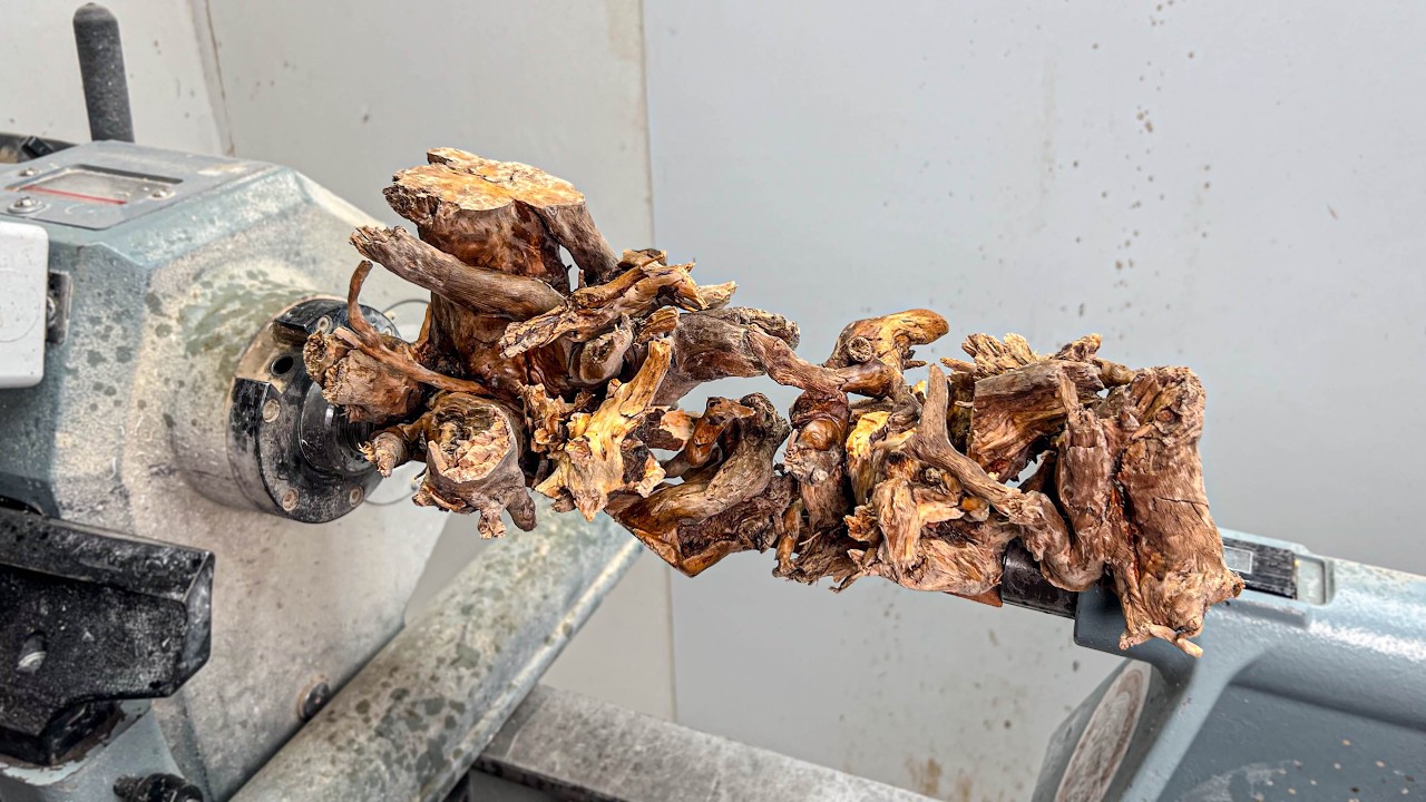 Woodturning driftwood into a stunning ocean art piece