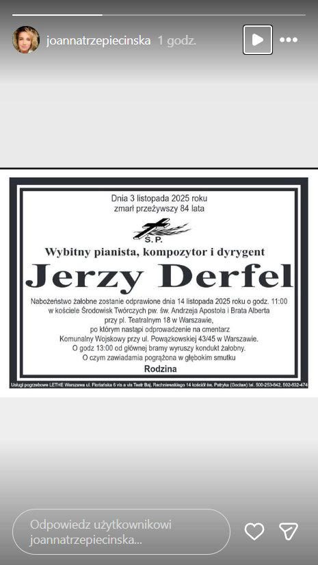 Nowa data pogrzebu Jerzego Derfla. Rodzina zadecydowała