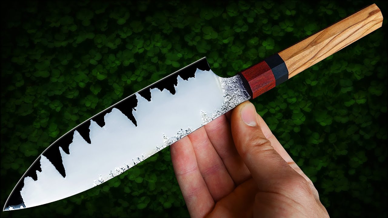 Stainless + high carbon steel San Mai Damascus blade 🔥 | Knife making ...