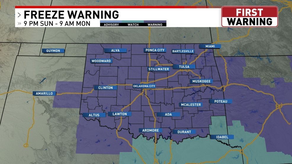 Freeze Warning in effect Sunday night