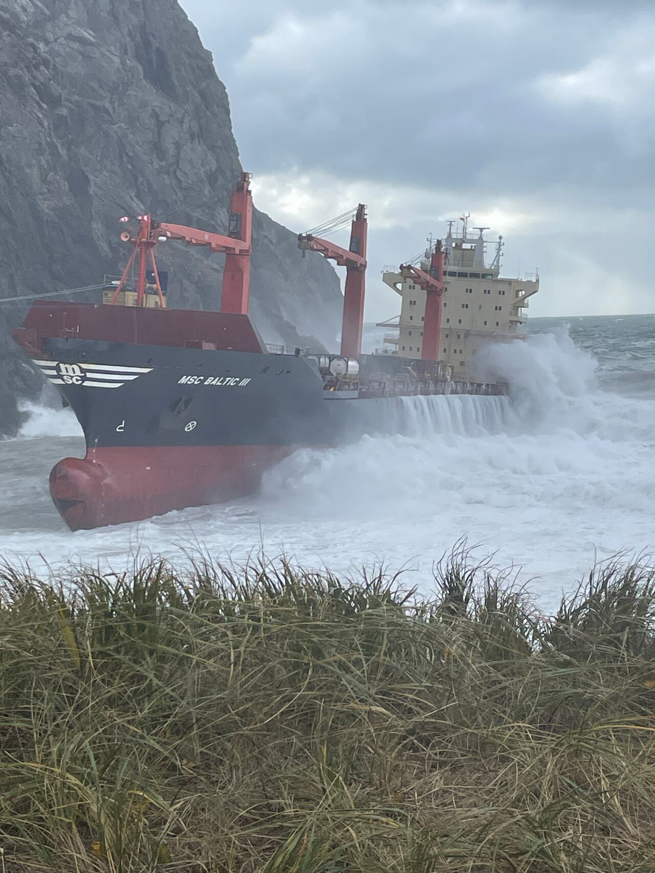 Grounded container ship MSC Baltic III damaged by 'extreme wind' and ...