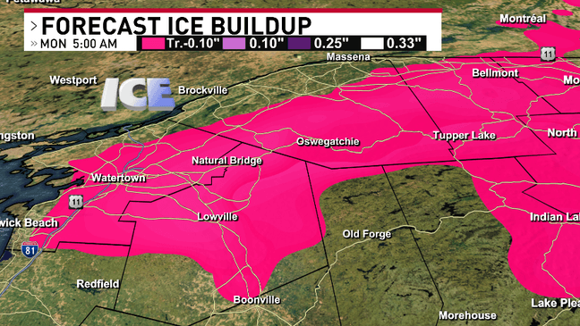 Frozen precipitation will impact roads and trees in NNY Sunday and ...