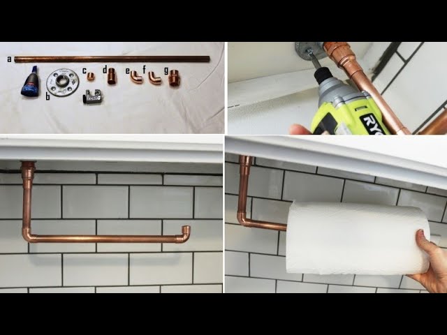 DIY under cabinet hanging copper paper towel holder