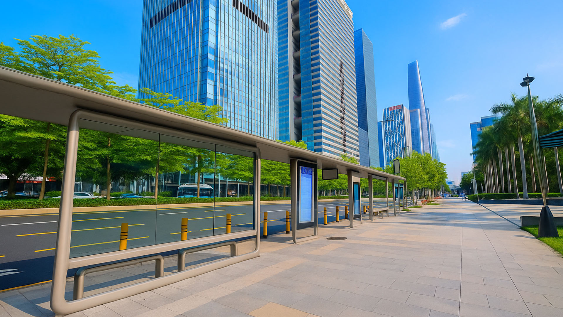 Paseo Urbano Moderno Cerca de la Parada de Autobús Futian