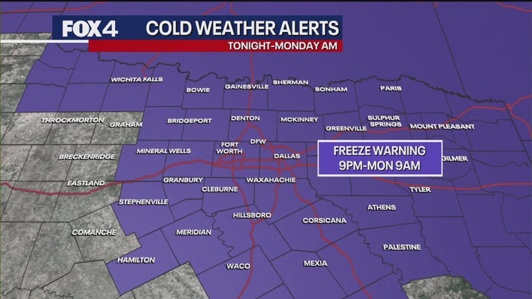 Dallas weather: Freeze warning in effect for North Texas starting ...
