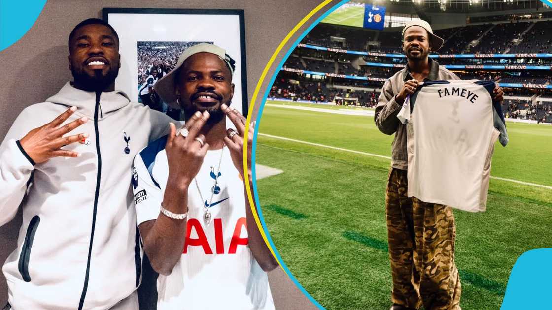 Fameye watches Tottenham vs Man United from VIP box, hosted by Kevin ...