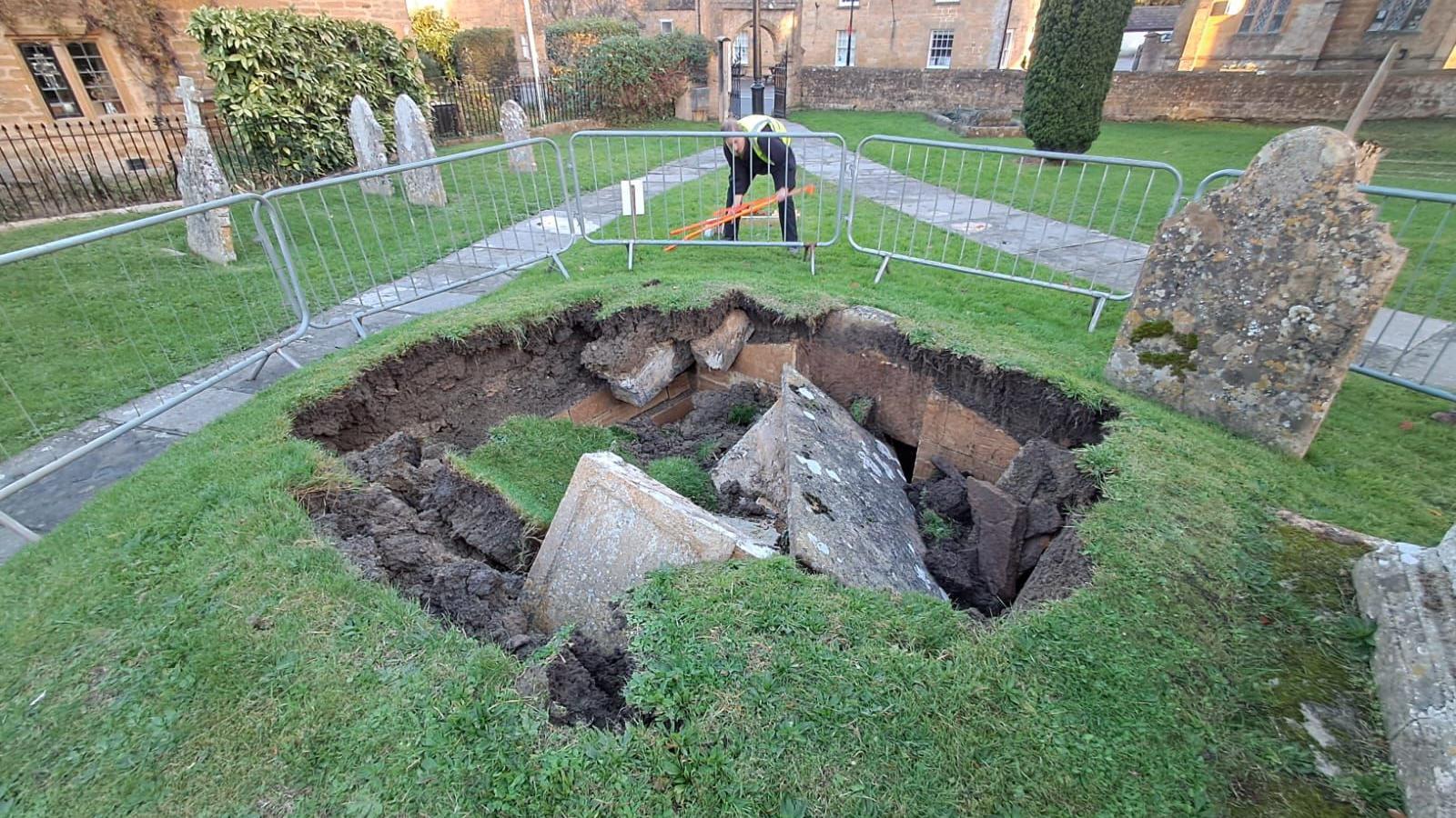 Tomb collapse exposes underground crypt from 1700s