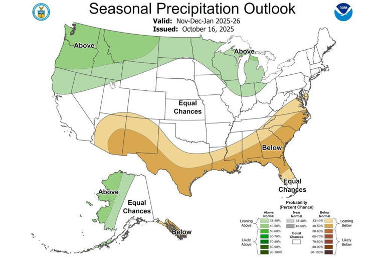 La Niña map shows winter weather forecast for each state