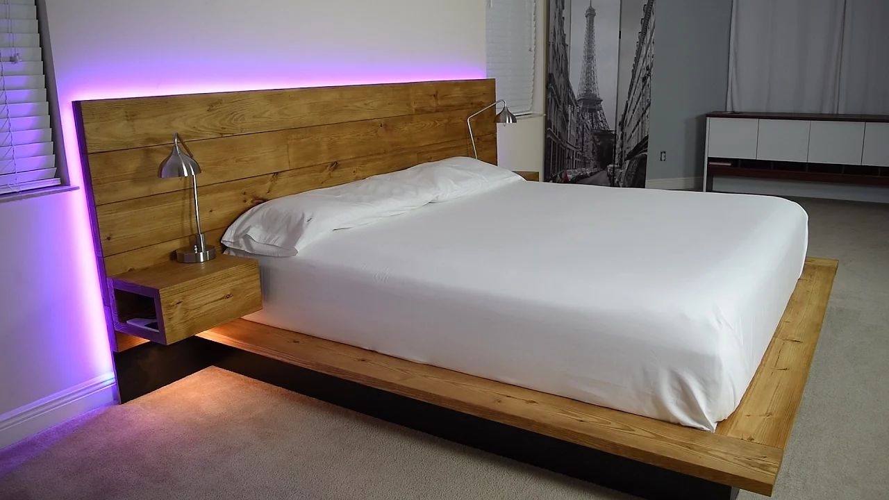 DIY platform bed with floating nightstands | Plans included