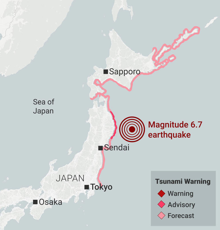 Tsunami alert for Japan after 6.7 magnitude earthquake