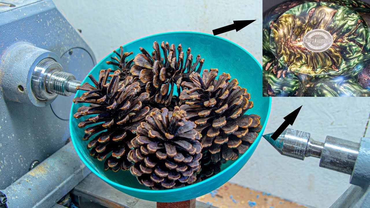 Woodturning magic: Pine cones transformed with resin!