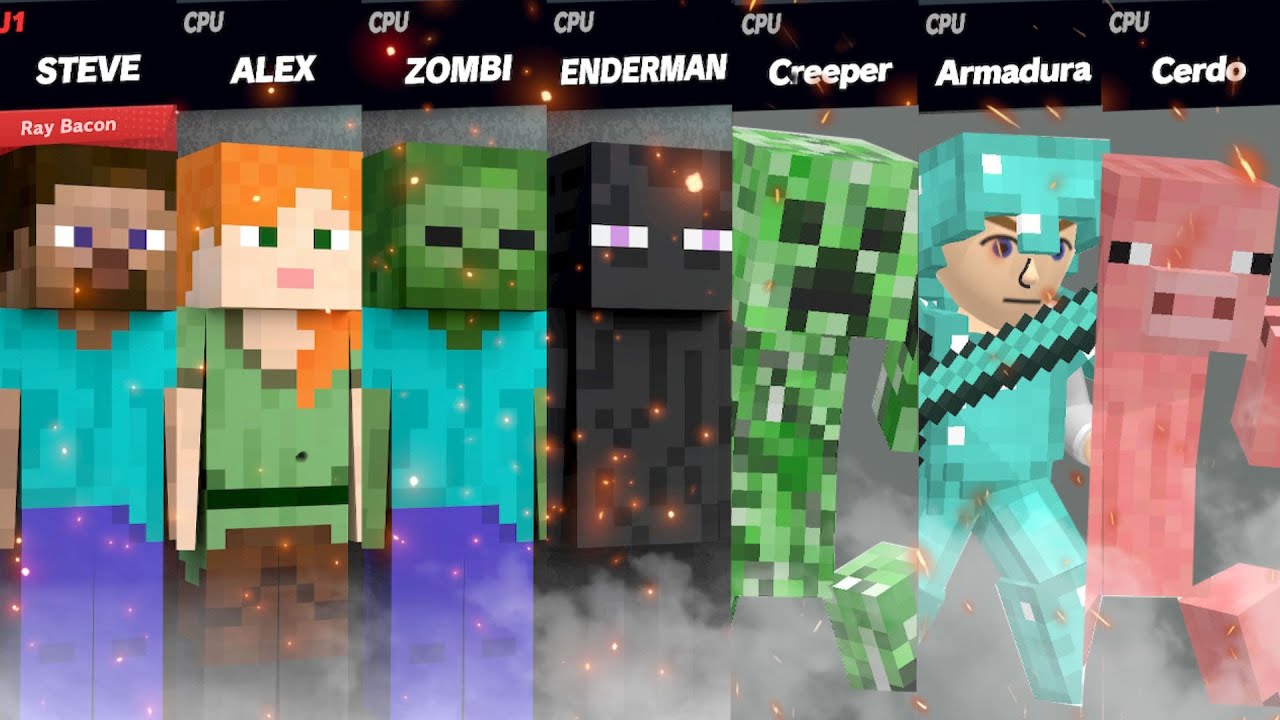 Probando a STEVE y a todos los de MINECRAFT en SUPER SMASH BROS ...