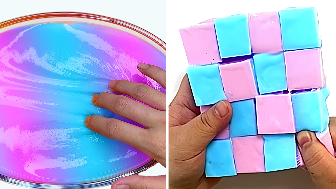 Pastel Slime met Roze en Blauwe Blokjes