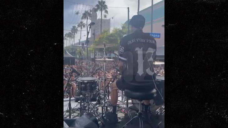 Travis Barker Performs After Running 5K in Santa Monica