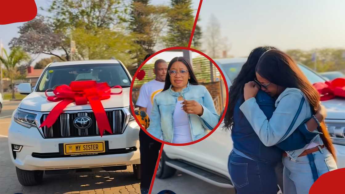 Emotional moment as woman surprises sister with luxury car