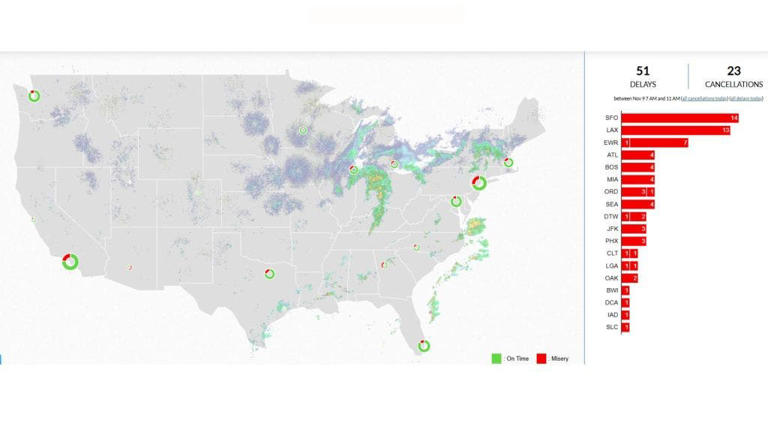 New flight 'misery maps' show flurry of cancelations, delays