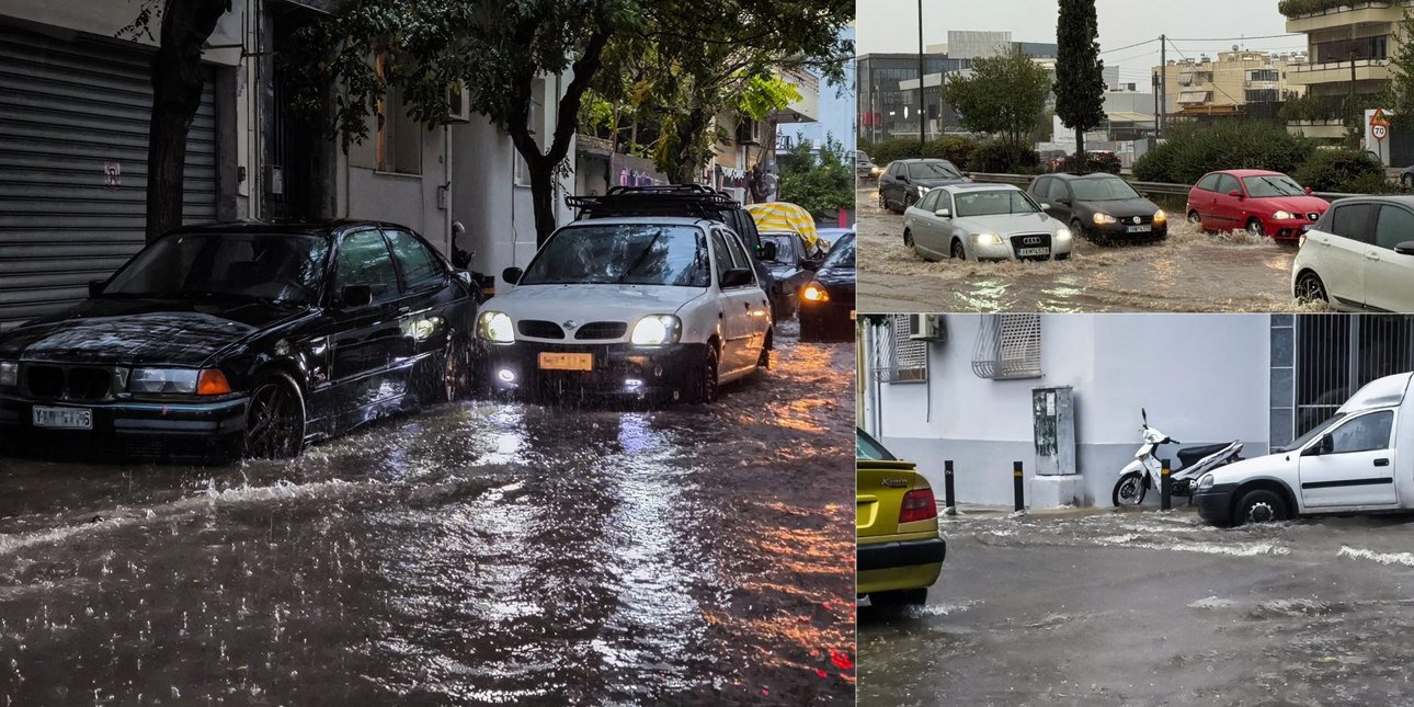 Κακοκαιρία στην Αττική: Ποτάμια οι δρόμοι από την καταιγίδα ...