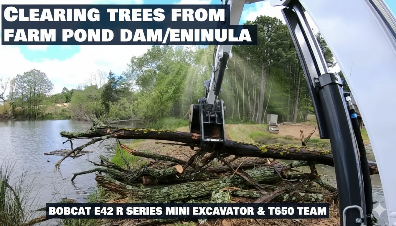 Clearing Trees from Farm Pond Dam/Peninsula | Bobcat E42 R Series Mini ...