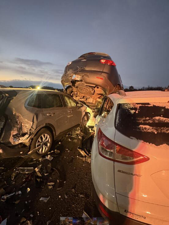 Icy roads cause 13 vehicle accident, officials say
