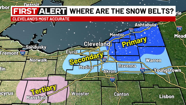 Where are the Lake Erie snow belts in Ohio?