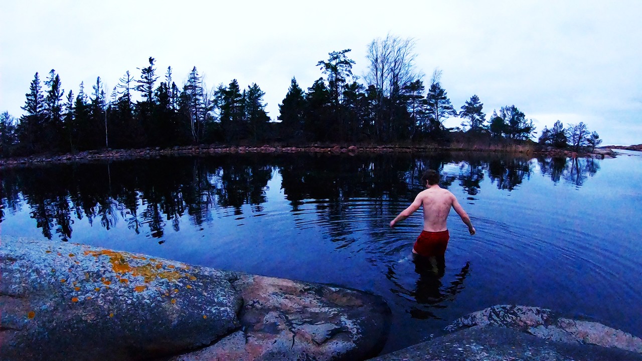 Freezing Sea Swim After a Coastal Hike – Tarp Shelter Setup