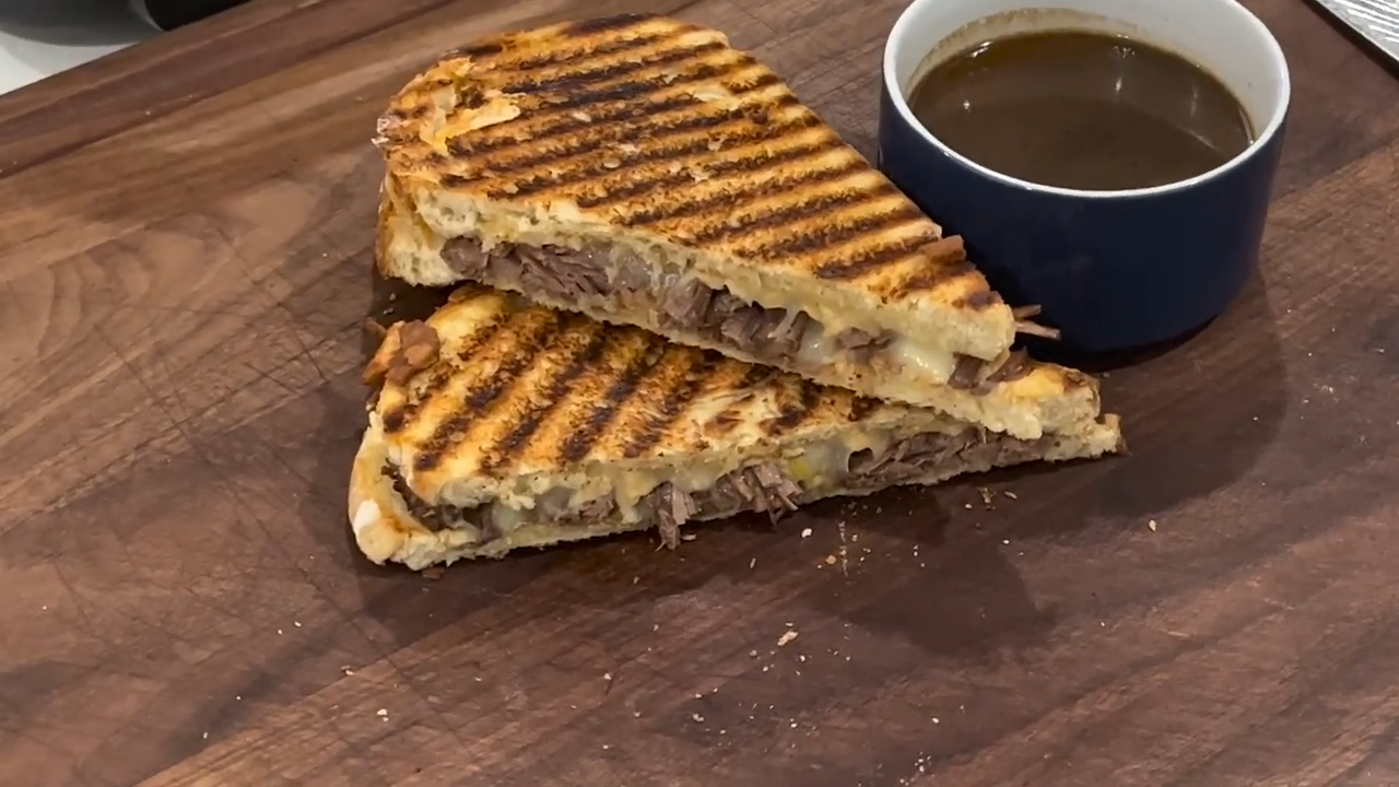 Ninja Foodi Grill braised short rib grilled cheese panini