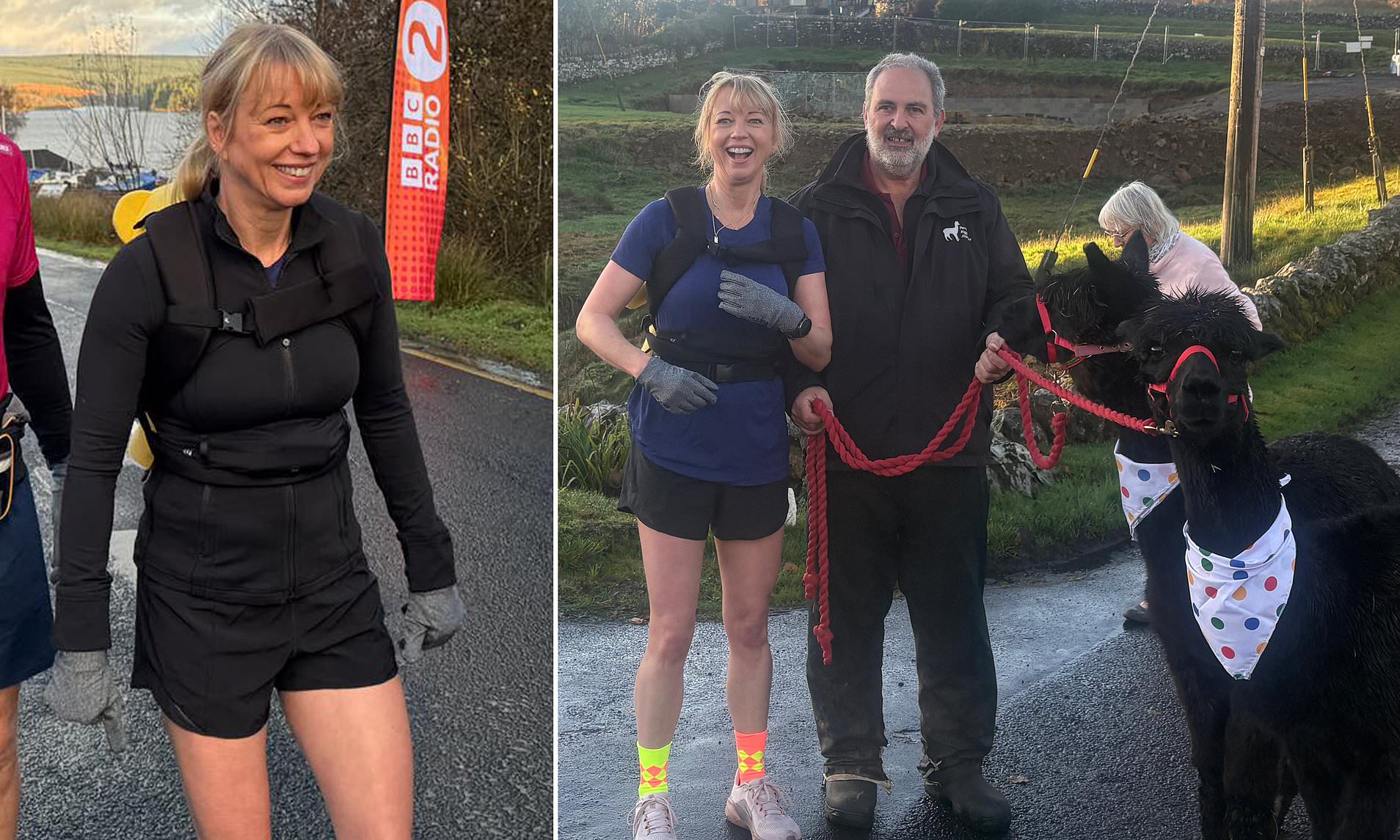 Sara Cox is met with alpacas and a bagpiper ahead of 135-mile Great ...