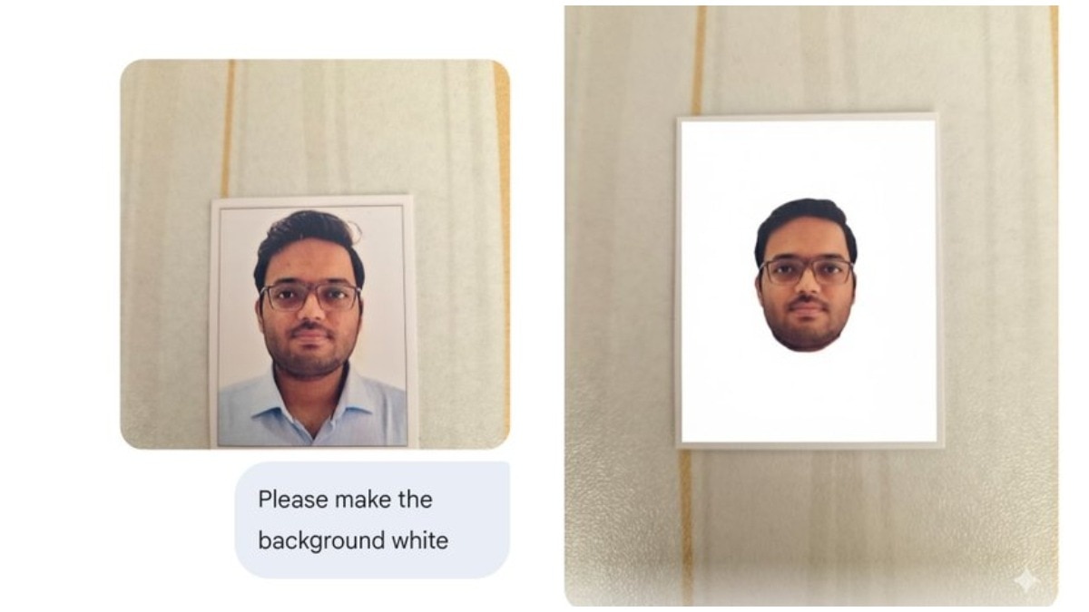 Gemini AI's response to man's prompt for white background in his pic ...