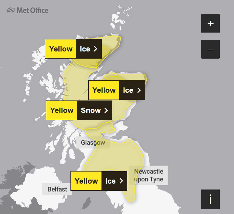 Met Office maps show snow and ice warnings for UK