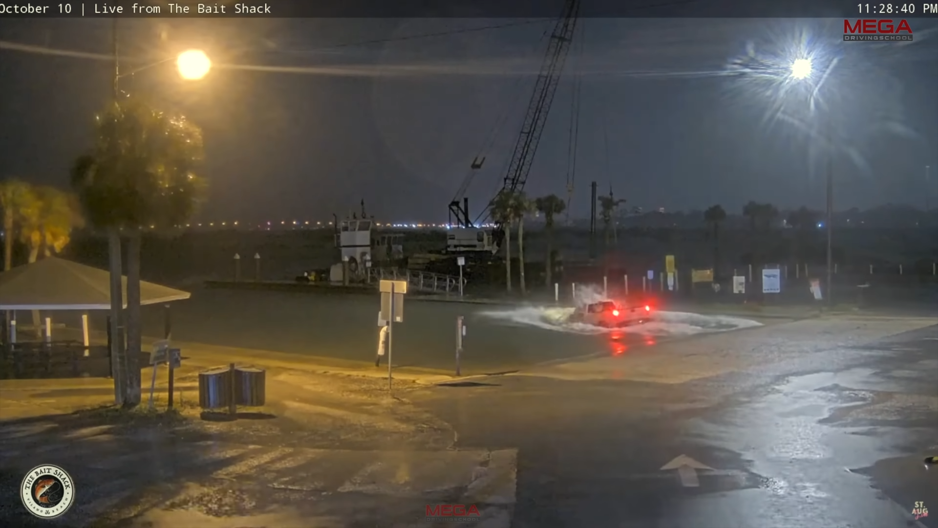 Driver Doesn’t See Water and Drives Straight In