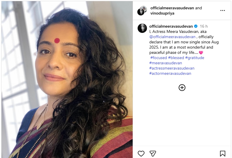 Malayalam actor Meera Vasudevan ends third marriage: In most peaceful ...