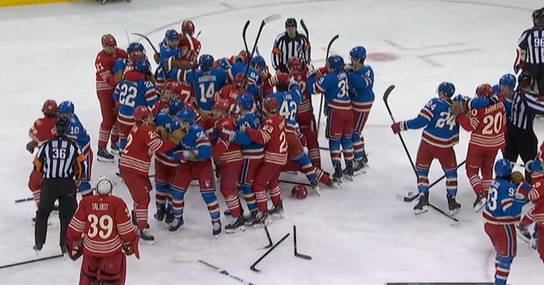 Bench clearing brawl between Rangers and Red Wings on Sunday night.