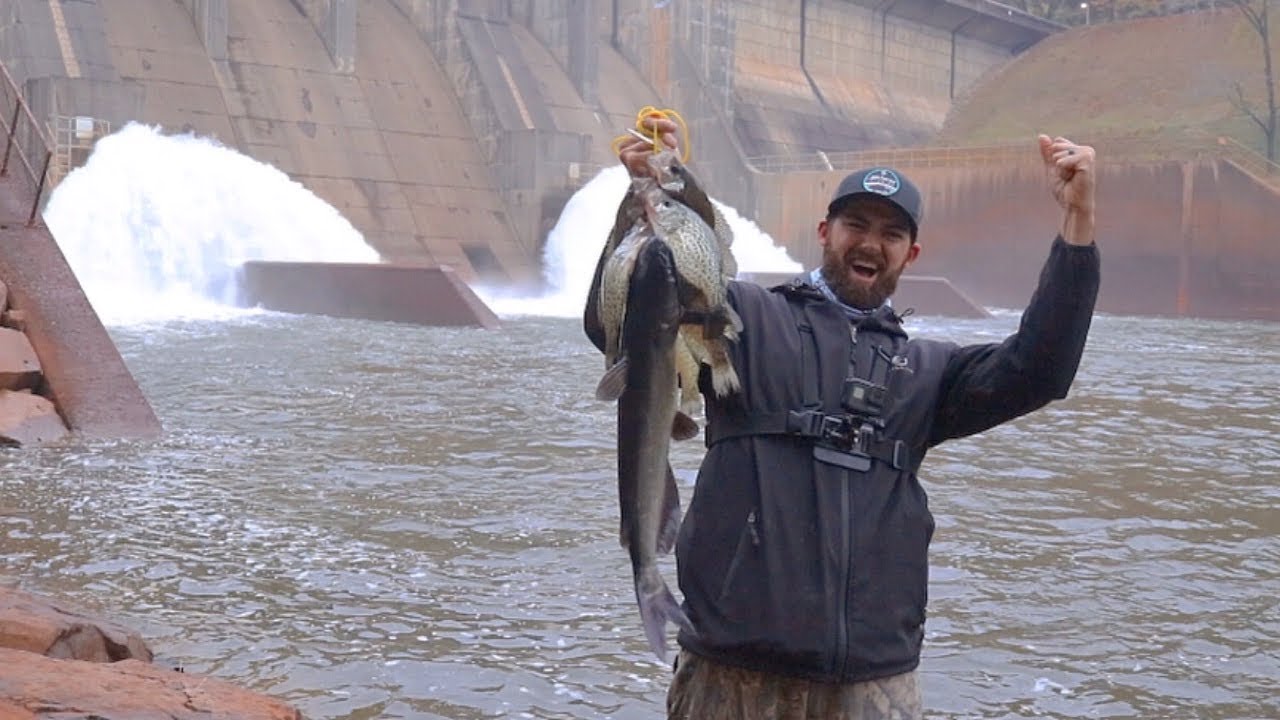 Fishing below a giant spillway for multi-species catch