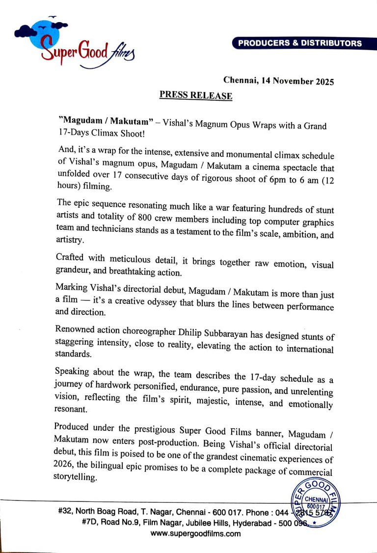 Vishal's Magudam completes filming