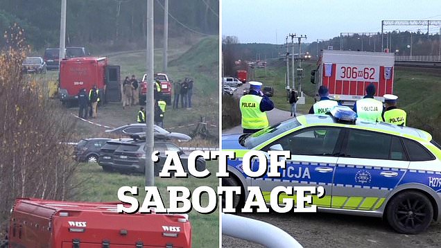 Authorities investigate scene after explosion on Polish railway track