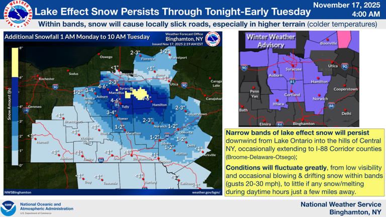 Lake-effect snow returns to New York. See projected snowfall maps