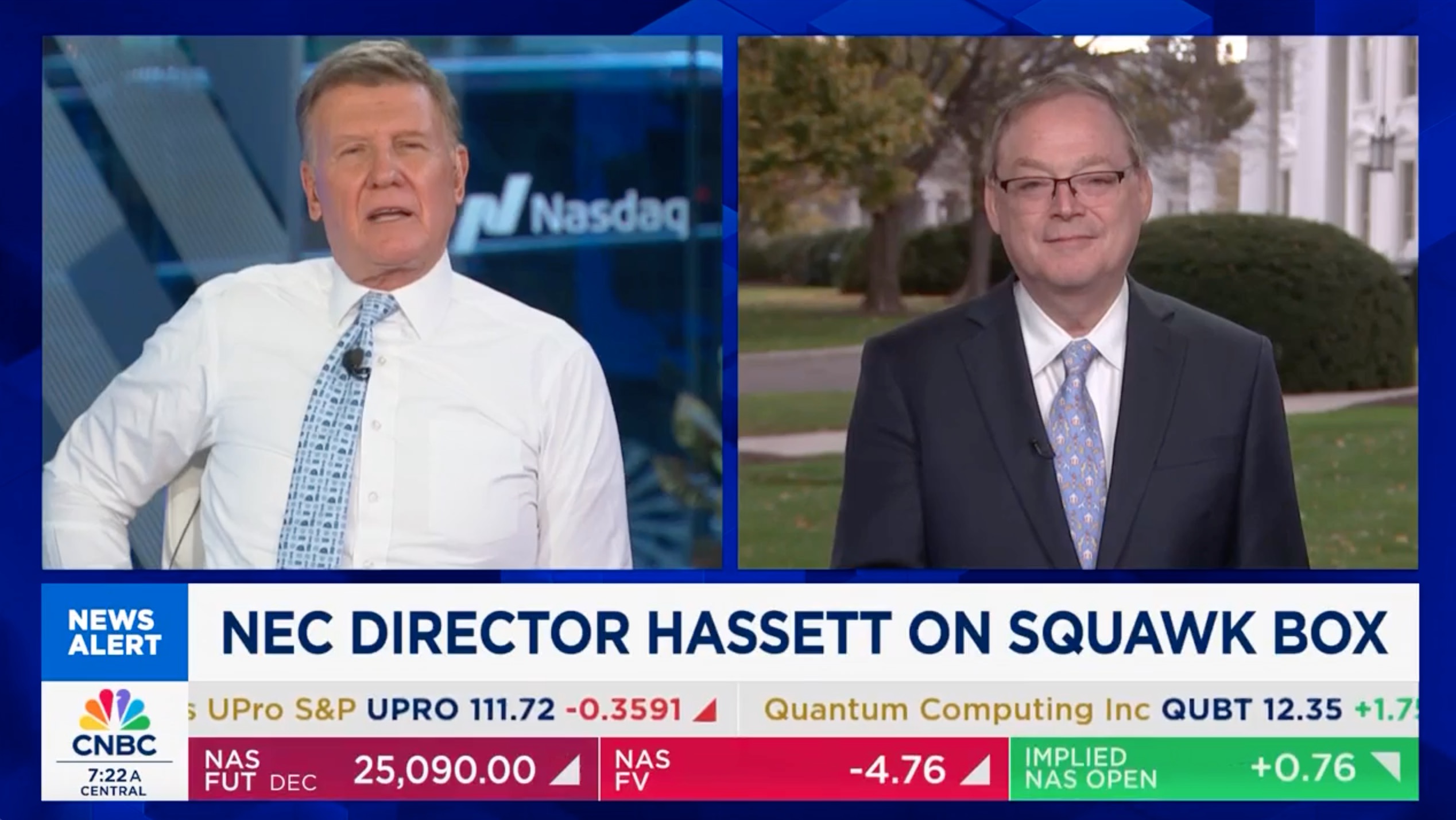 CNBC’s Joe Kernen Presses Kevin Hassett to ‘Admit’ Claim of ‘Falling ...